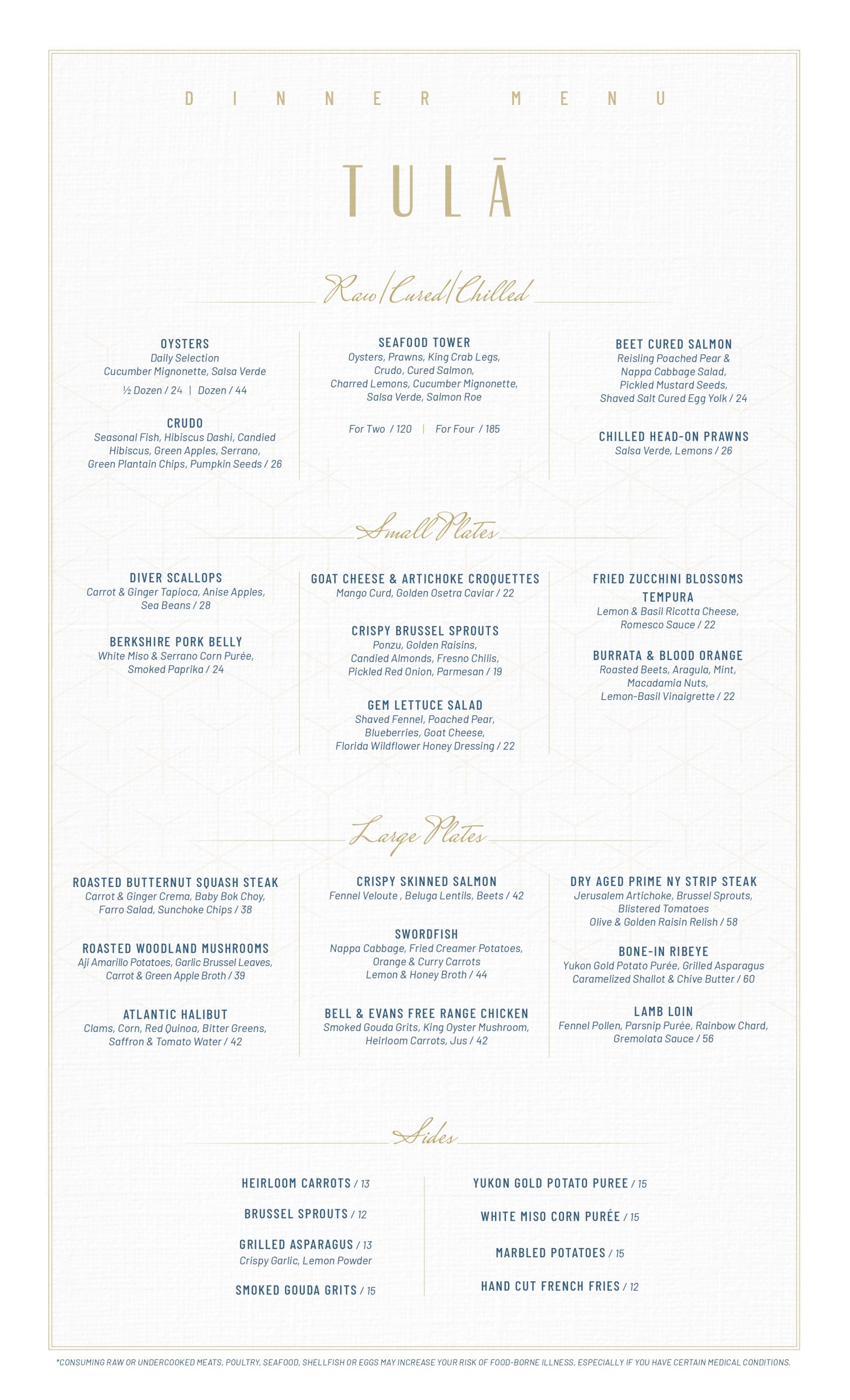 TULĀ Menu | Fresh Seafood & Coastal Cuisine Singer Island